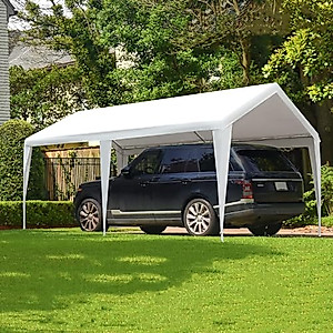 Gardesol Carport, 10' X 20' Heavy Duty Car Canopy with Powder-Coated Steel Frame, Easy to Assemble Portable Garage for Car, Boat, Party Tent with 180g PE Tarp for Wedding, Garden, 6 Legs, Beige