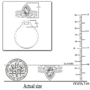 Dazzlingrock Collection 9x6mm Pear Cubic Zirconia & 0.80 Carat Round White Diamond Alternate Marquise Shaped Miligrain Engagement Ring Set for Women in 925 Sterling Silver Size 8