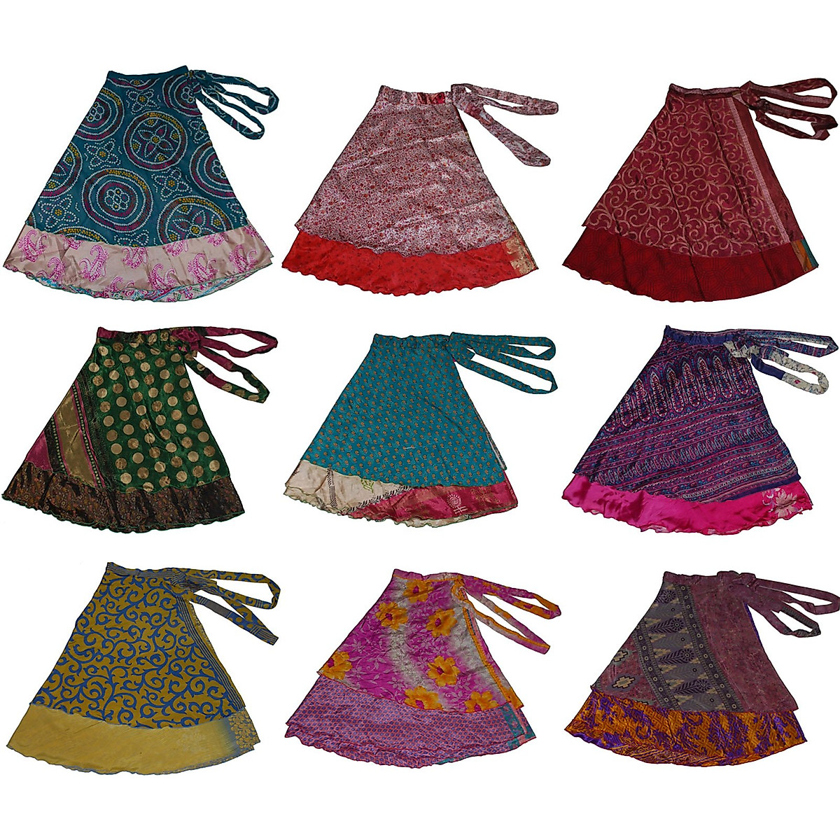 Wevez® Pack of 3 Pcs Original Two Layer Printed Wrap Around Skirts (Mini Skirts(20 Inches Length))