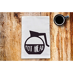 Handmade Funny Kitchen Towel - 100% Cotton Funny Hand Towel for Coffee Lovers - 28x28 Inch Perfect for Chef Housewarming Christmas Mother’s Day Birthday Gift (Punny Pot Head)