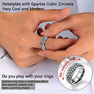 PROSTEEL Stainless Steel Spinning Pinky Ring Size 8 Cubic Zirconia Anxiety Chunky Ring Fidget For Women Men