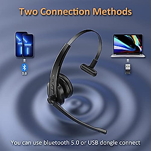 LEVN Wireless Headset, Bluetooth Headset with Microphone AI Noise Canceling & Mute Button, 35Hrs On-Ear Bluetooth Headphones with USB for Call Center/Trucker/Office/Home/Online Class/Remote Work/Zoom