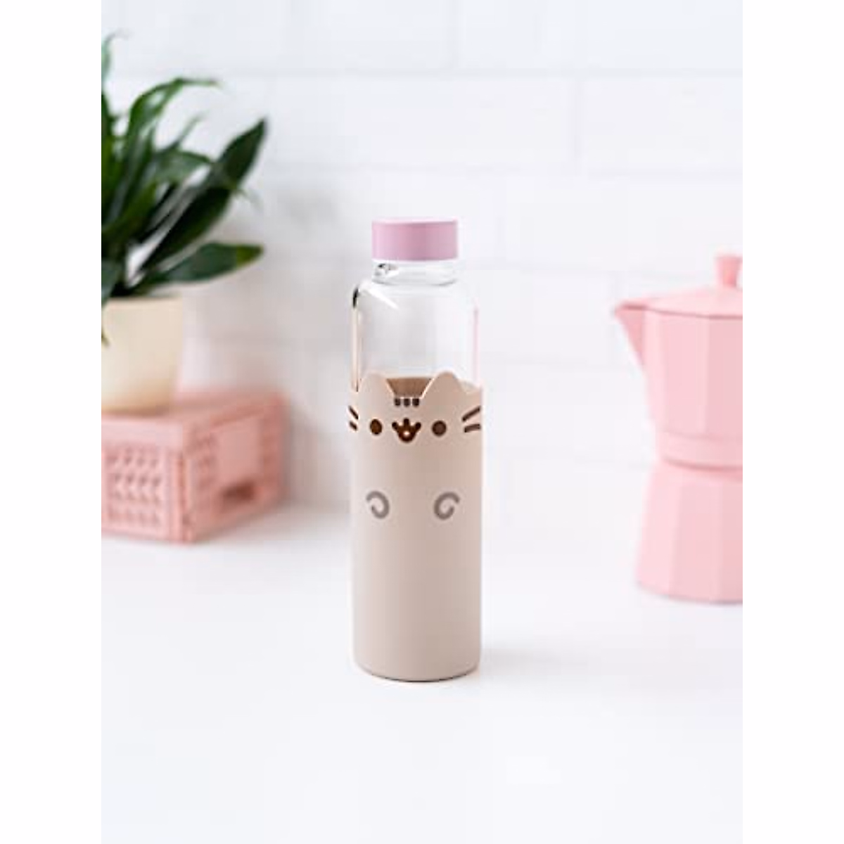 Grupo Erik Pusheen Glass Water Bottle - 500ml / 17oz - Glass Bottle - Hot&Cold Water Bottle - Water Bottle 500ml - Cute Gifts - Cute Water Bottle - Pusheen Gifts
