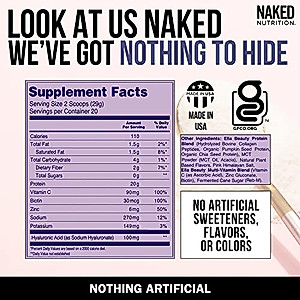 NAKED nutrition Ella Vanilla Collagen Protein Powder for Women - Daily Beauty Protein Powder with Grass-Fed Collagen Peptides - Non-GMO, Gluten-Free, No Artificial Sweeteners - 20 Servings