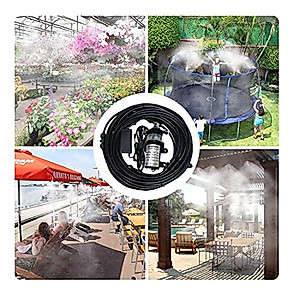 Furnrubden Misting Cooling System with Pump, Patio Misting System, 40FT Tubing +16 Brass Spray Nozzles, Outdoor Water Patio Misters for Outside Patio, RV Camper Marine Greenhouse, Fan, Trampoline