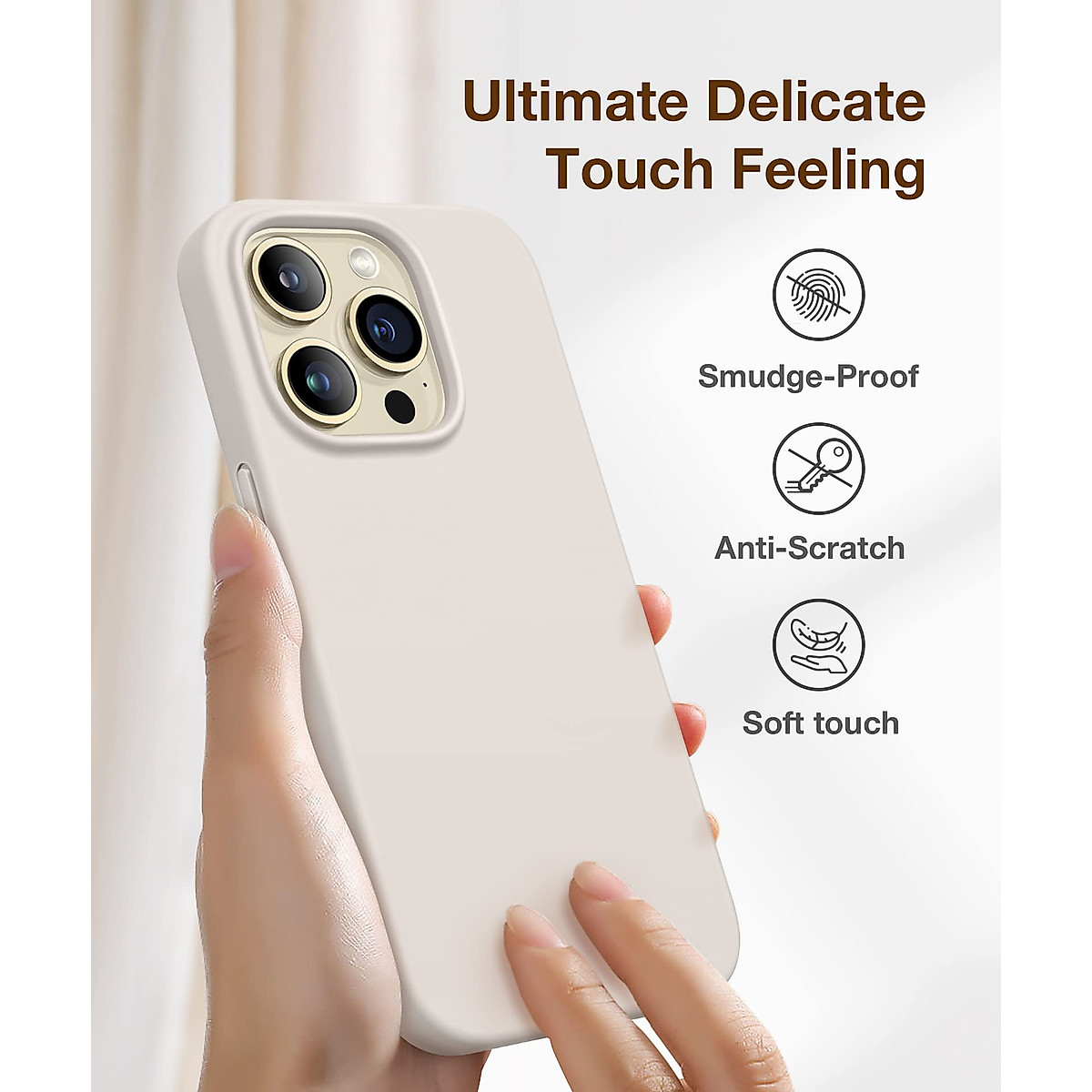 GONEZ for iPhone 14 Pro Max Case Silicone, Compatible with Magsafe, with 2X Screen Protector + 2X Camera Lens Protector, Liquid Silicone Shockproof Protective iPhone 14 ProMax Case, Stone