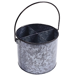 Galvanized Utensil Holder,Utensil Caddy,Galvanized Bucket,Silverware Caddy,Metal Caddy,Outdoor Utensil Caddy,Tin Utensil Holder,Utensil Caddy for Parties,Picnic Caddy,Farmhouse Utensil -Natural