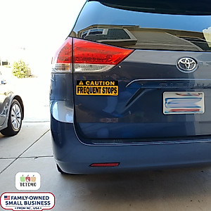 TOTOMO Caution This Vehicle Makes Frequent Stops Magnet 10"X3.5" Reflective Magnetic Safety Warning Sign Sticker for Carrier delivery Car Amazon Flex Driver (2 Pack)