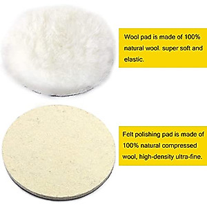 5 Inch Buffing Wool Pads 8PCS Kits, Felt Polishing Pad Buffing Wheel for Drill Woolen Wax Pad and Hook & Loop Backing Plate with 8mm M14 Drill Adapter for Car & Boat Polishing, Waxing, Sealing, Glaze