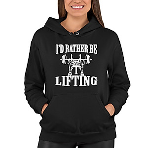 Go All Out Medium Black Mens I'd Rather Be Lifting Funny Weightlifting Gym Workout Sweatshirt Hoodie