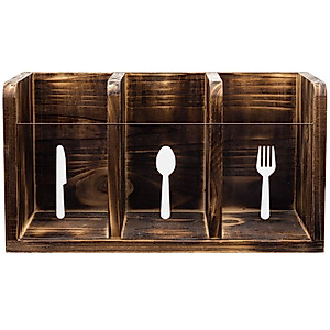 MyGift Torched Wood Flatware Caddy with Clear Acrylic Front Panel, Dining Utensils Holder, Cutlery Storage Organizer Bin with Fork, Spoon and Knife Labels