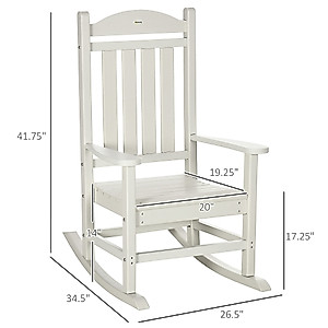 Outsunny 2 Piece Outdoor Rocking Chair Set, HDPE Rocking Patio Chairs with Rustic High Back, Armrests, Oversized Seat and Slatted Backrest, 350lbs Weight Capacity, White