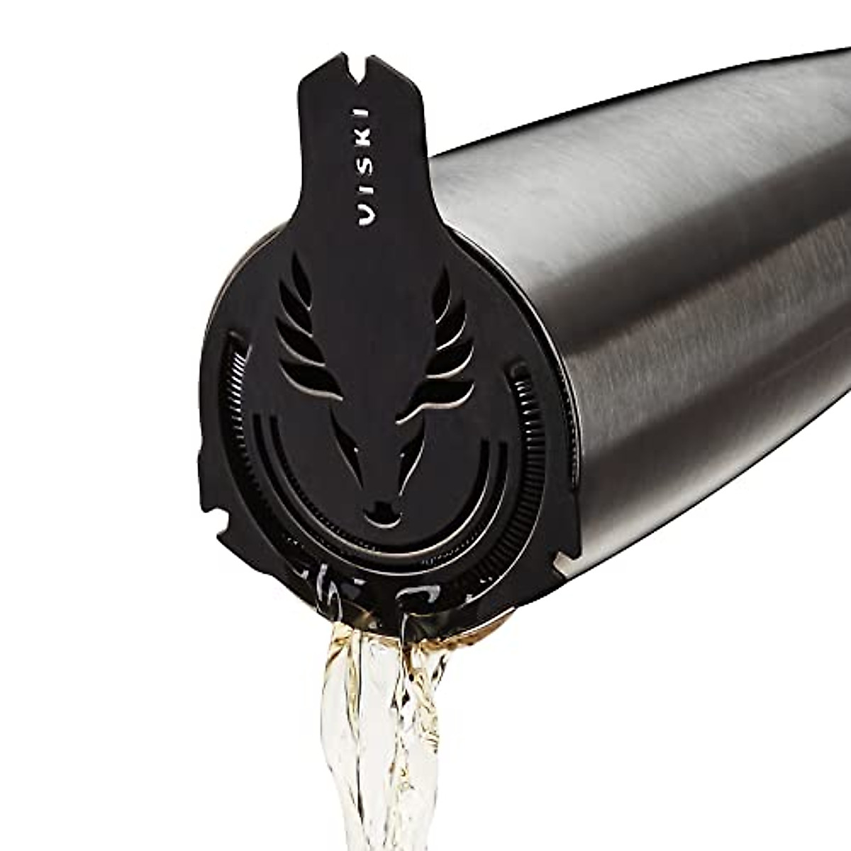 Viski Hawthorne Laser Cut Cocktail Strainer for Drinks with Springs and Scratch Resistant Titanium Finish-Set of 1, Black-Staghead