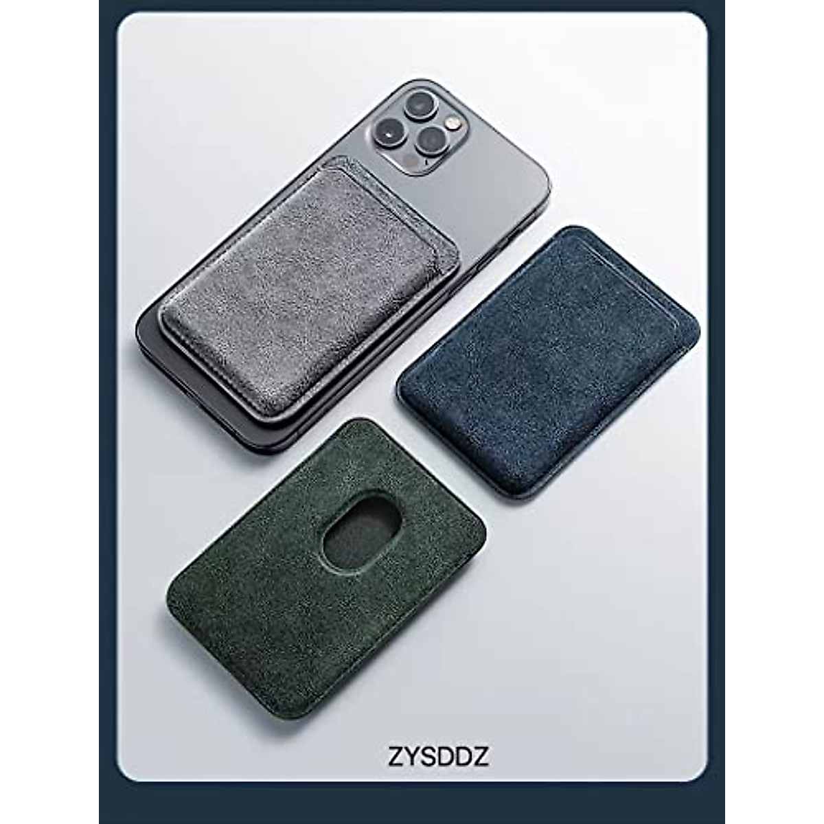 ZYSDDZ Alcantara Magnetic Phone Cardholder Compatible with iPhone 12/13/14 Series, Card Holder Compatible with MagSafe Magnet (Navy)