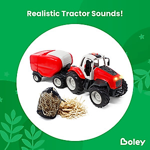 Boley Farm Tractor Toy with Baler - Light & Sound Farm Toy Vehicles with Paper Hay & Nets - Tractor Toys for Boys & Girls Ages 3+