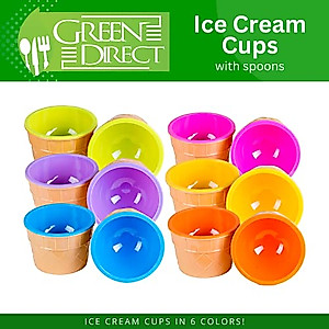 Green Direct Ice Cream Cups with Spoons/Large Plastic Dish with Spoon/Dessert Sundae Frozen Yogurt Bowls Icecream Cup Party Favors Dishes ice crem kits supplies for kids Set of 12