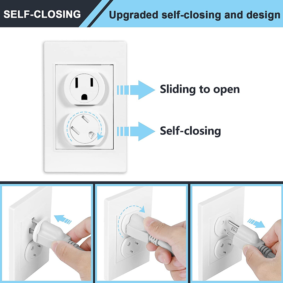 Outlet Covers Child Proof (25 Pack) Self-Closing Outlet Plug Covers Adhesive Design Baby Proof Socket Cover for Outlet Safety Electrical Outlet Protectors