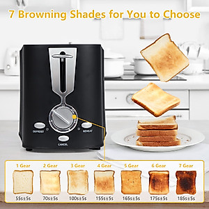 VIGIND 2 Slice Wide Slot Toaster Oven,Stainless Steel Bagel Bread Toaster with 7 Browning Levels and 3 Buttons of Cancel,Defrost and Reheat Functions