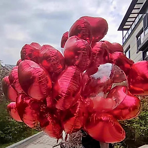 20 Pcs Red Heart Balloons 18 Inch Valentines Day Decoration Foil Heart shaped Balloons Helium Mylar Balloons Foil Balloon for Women Kids Birthday Wedding Proposal Bridal Bachelorette Party Decor