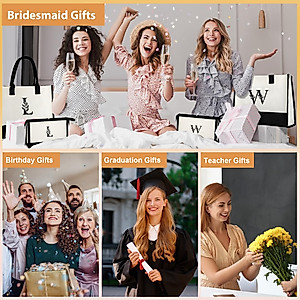 AUNOOL Grandma Birthday Gifts - Sister Christmas Gifts, Canvas Tote Bags with Makeup Bag and Zipper, Monogrammed Customized Gifts, Bridal Party Gifts for Bridesmaids Proposal Gifts Letter V