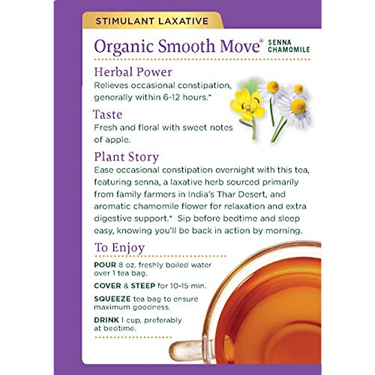 Traditional Medicinals - Organic Smooth Move Senna Chamomile Tea 16 Count (Pack of 6) - Herbal Laxative - Gentle Overnight Relief of Occasional Constipation - Caffeine Free - 96 Tea Bags Total