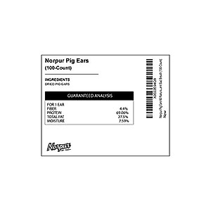 Norpur Pig Ears Dog Treats (100-Pack) Natural, Healthy Training Snack | Meaty Protein, Oven-Baked Flavor | Promote Dental Health | Made in Canada