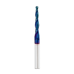 CNC Router Bits Spiral Tapered Ball-Mill 2D & 3D Carving Bits, 2.4 Deg Tapered Angle Ball Tip R1.5, 1/4"Shank 3"OVL for Wood Carving Engraving