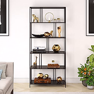 Henn&Hart 34" Wide Rectangular Bookcase in Blackened Bronze, for Home Office, Living Room