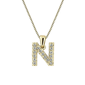 Diamond Wish 14k Yellow Gold Letter N Diamond Initial Pendant Necklace (1/10cttw) with 18-inch chain