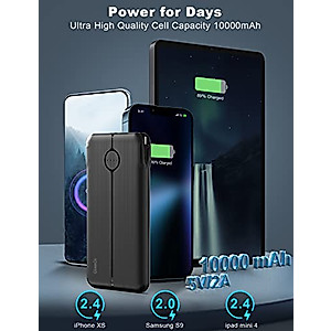 Upgraded Portable Charger, GiieeGii 10000mAh Power Bank Built in Cable, with Micro & Type-C 3 Kinds Cables and USB Output Port Cell Phone Battery Backup Compatible with iPhone Android Smartdevices