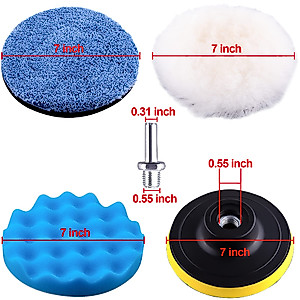 SIQUK 16 Pieces 7 Inch Buffing Pads Foam Polishing Pad Kit Polisher Pads Bonnets Wax Buffer Polish Pads Car Buffer Attachment for Drill