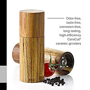 Adhoc Acacia Wood Salt or Pepper Mill - Wood Salt & Pepper Grinders with an Aroma Cap - Refillable Spice Tools - Hand Wash Kitchen Gadget - Brown, 5.5"