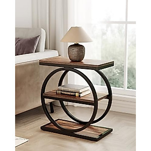 LITTLE TREE End Table, 3-Tier Side Table, Slim Sofa Side Table for Living Room, Tall Bedside Table Nightstand for Bedroom, Rustic Brown and Black