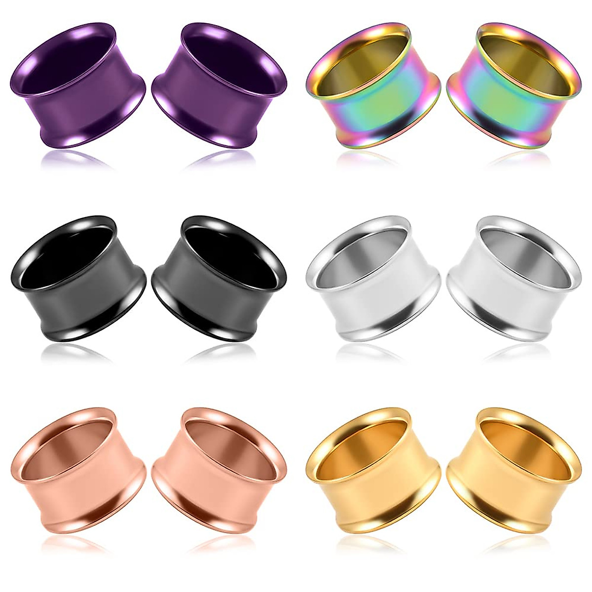 Maxbott Set of 12 Pcs Large Double Flare Ear Gauges 316 Stainless Steel Hypoallergenic Ear Plugs Tunnels for Ears Expander Body Jewelry (10mm(00G), 6 Pair)