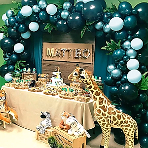 SKEFOLI Dark Teal Balloon Garland Arch Kit for Boys Men Green Jungle Wild One Safari Themed Party Decorations Supplies with Tassel Double-layer Balloons for Birthday Bridal Baby Shower (Dark Teal)