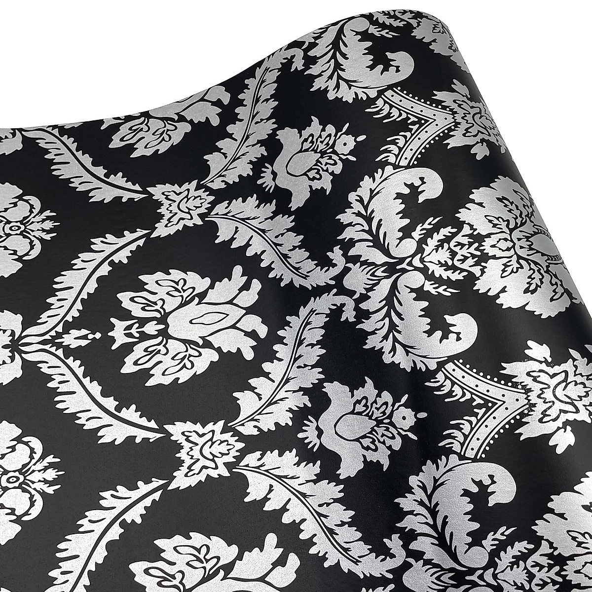 Yifely SimpleLife4U Silver Damask Furniture Paper Decorative Black Shelf Drawer Liner Peel & Stick 17x118 Inches by SimpleLife4U