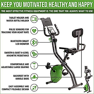 ShareVgo Bluetooth Smart Folding Semi Recumbent Magnetic Upright Exercise Bike with free APP for Indoor Bike Workout Log and Track, Backrest, Pulse Sensors and Tablet Holder - SXB1000