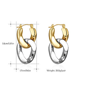 Sloong 14k Gold Plated Chunky Earring Cuban Link Chain Circle Hoop Earrings Paperclip Link Chain Jewelry Drop Dangle Earrings set for women Adult