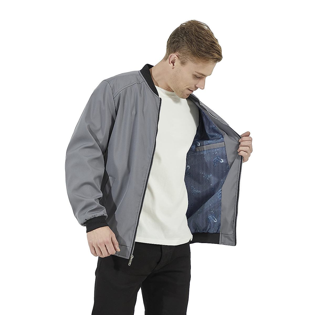 WULFUL Mens Casual Lightweight Jacket Softshell Flight Bomber Jacket Varsity Windbreaker