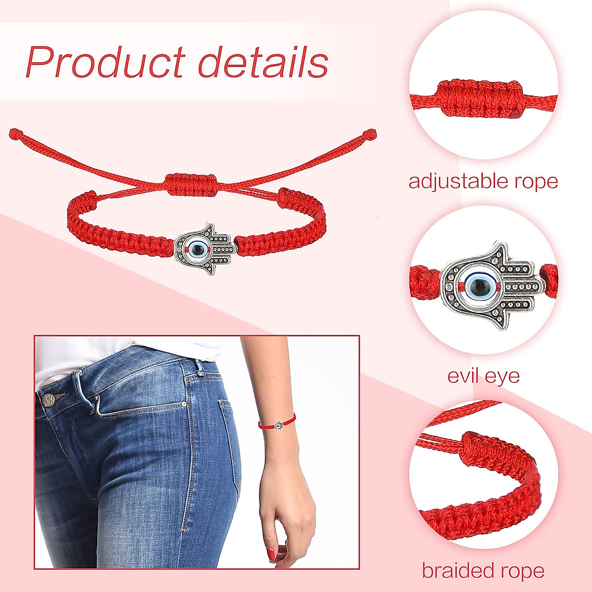 36 Pcs Evil Eye Bracelet Hamsa Bracelet Black Red Thread Adjustable Bracelets Handmade Beaded Lucky Amulet Bracelet with Eye Protection Bracelets for Women Girls