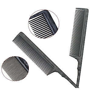 PERFEHAIR Heat Resistant Rat Tail Combs for Flat Iron Straightening, 2 Pieces Carbon Fiber Anti Static Styling Combs for Women, Fine and Wide Teeth, Black