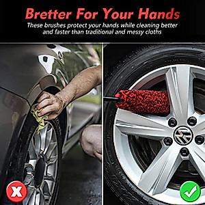 Carsgood Car Wheel Brush Set (4 Pack) - Synthetic Wool Rim Brush, Car Cleaning Brush, Car Detailing Brushes, Soft Washing Brushes for Cleaning Tires