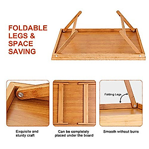 Moclever Breakfast Tray Table with Folding legs - Serving tray bamboo - dinner trays, tea tray, bar tray, bed trays for eating or any food tray - good for parties, Reading, Laptop, Working or bed tray