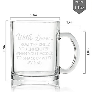 DAZLUTE Funny Glass Coffee Mug Gifts for Stepmom, With Love from the Child You Inherited Clear Coffee Cups with Handle, Mother’s Day Christmas Birthday Gifts for Stepmom Stepmother, 11 Oz
