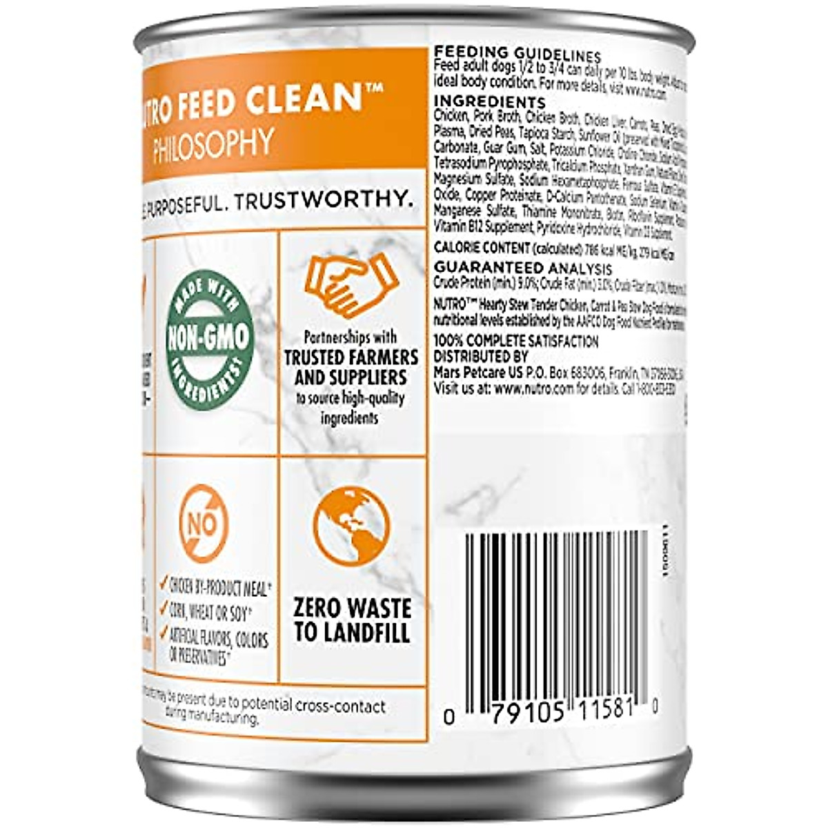 NUTRO HEARTY STEW Adult Natural Grain Free Wet Dog Food Cuts in Gravy Tender Chicken, Carrot & Pea Stew, 12.5 oz. Cans (Pack of 12)