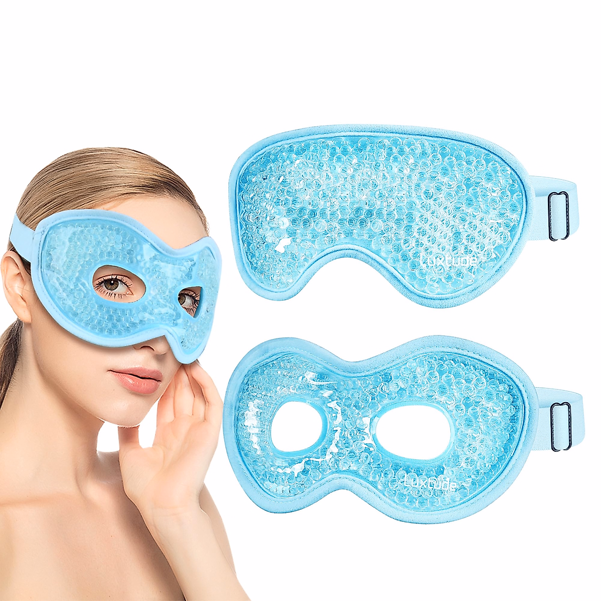 Luxtude Gel Eye Mask Cooling Eye Mask for Dry Eyes 2PCS, Heated Warm Eye Ice Pack Reusable Gel Sleep Mask, Frozen Cold Eye Compress for Puffiness/Dark Circles/Headaches/Allergies (Blue)