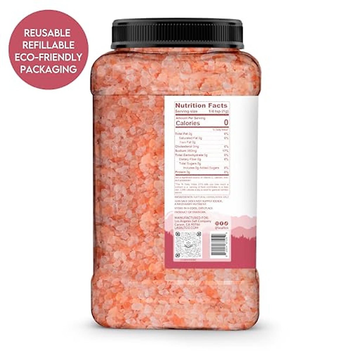 LA SALT CO Kashmir 5 Lbs Pink Himalayan Salt Bulk Jar, Coarse | 100% Pure, Food Grade with 84 Trace Minerals | Kosher Certified, Vegan, Non-GMO, & Cruelty-Free