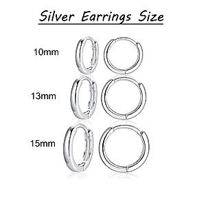 3 Pairs Sterling Silver Earrings Sets for Multiple Piercing Small White Gold Plated Huggie Hoop Earrings for Women Trendy Cartilage Hypoallergenic(10 13 15MM)