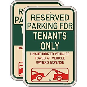 2 Pack Reserved Parking Sign Tenants Only Sign 18 x 12 Inches Reserved Parking For Tenants Unauthorized Vehicles Towed Signs Metal Reflective Sturdy Rust Aluminum Weatherproof Durable Easy Mounting
