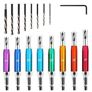 BicycleStore 17PCs Self Centering Drill Bit Set, Hex Shank Self Center Hinge Drill Bits Tool for Woodworking Window Door Hinge with 1 Hex Key, 8 Drill Bits 5/64'' 7/64'' 9/64'' 11/64'' 13/64'' 5